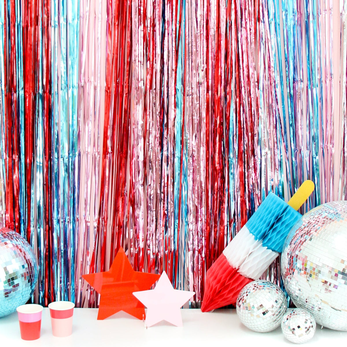 Red, White, and Blue Mylar Streamer Curtain backdrop – Kailo Chic